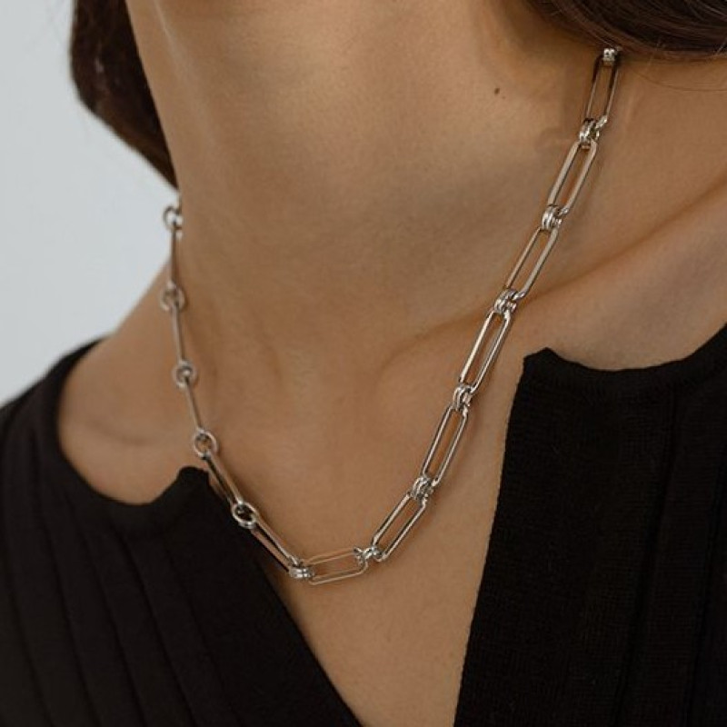 Adjustable Long Link Necklace Chunky Link Chain Silver & Gold Layer ...